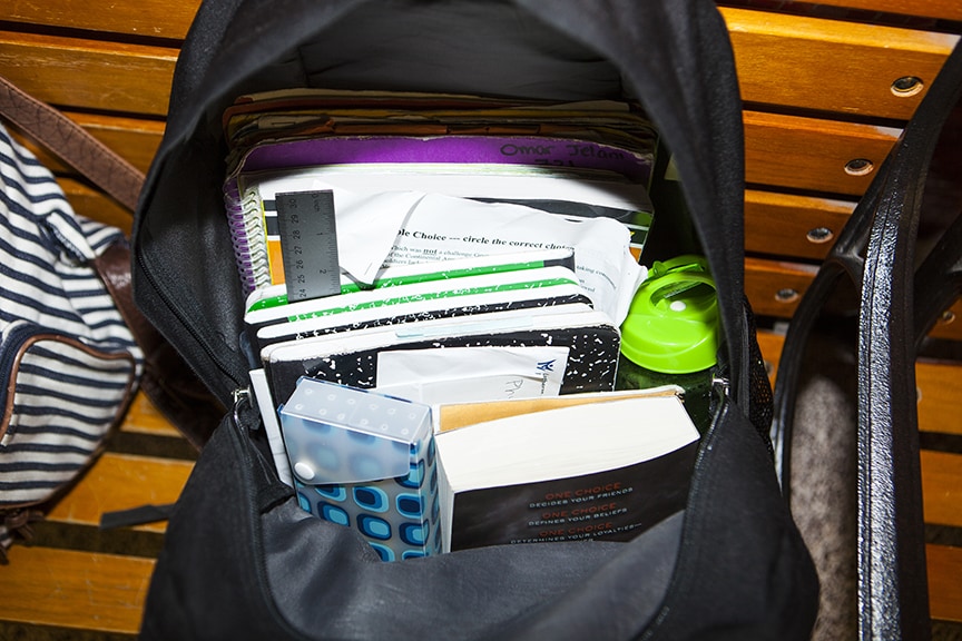 Students took tons of pictures, like this one of a disorganized bag ...